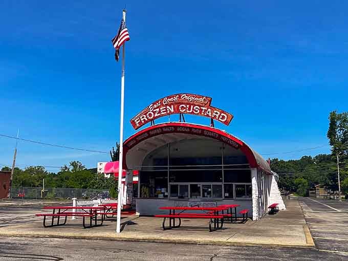 That iconic arched facade isn't just architecture, it's a beacon of hope for anyone craving serious frozen custard.
