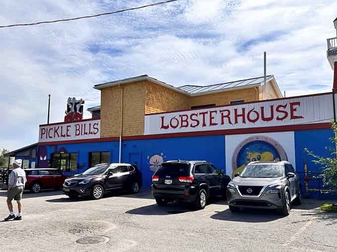 That bright blue and yellow exterior isn't just a building, it's a beacon calling seafood lovers home.