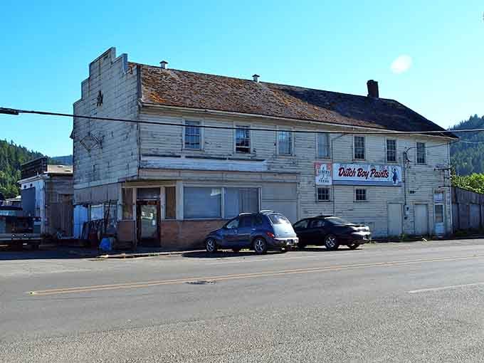 This weathered building has seen more Oregon history than most museums, standing proud through decades of mountain weather and logging tales.