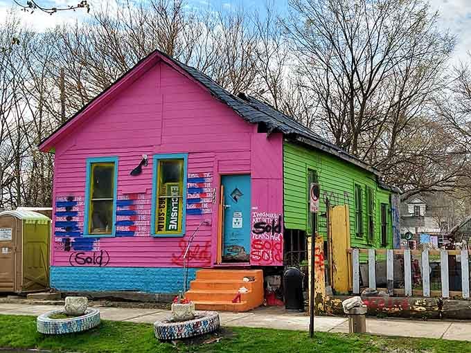 Hot pink meets lime green in a color explosion that makes your grandmother's boldest decorating choices look downright timid.