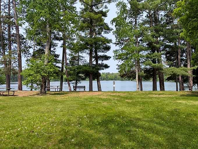 Lakeside serenity with picnic tables waiting patiently for visitors who actually remembered to pack sandwiches this time.
