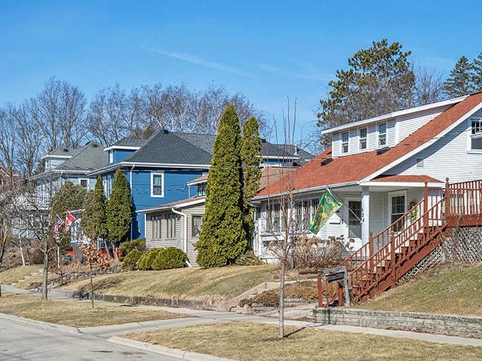 Colorful homes on quiet streets remind you that real communities still exist beyond the suburban sprawl.