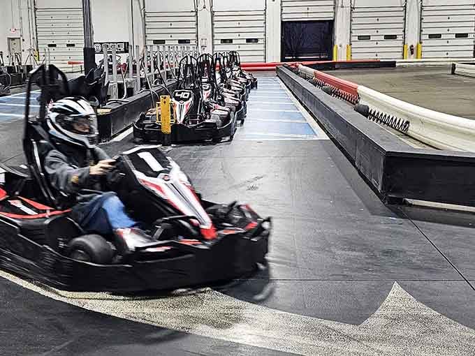 Electric karts lined up like eager racehorses at the gate, ready to transform ordinary suburbanites into speed demons.