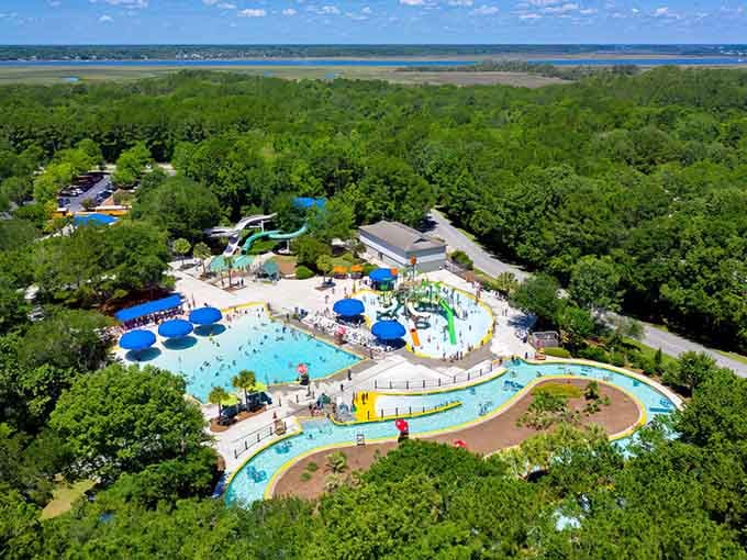 From above, this aquatic paradise looks like someone's wildest summer dream came spectacularly true in the Lowcountry.