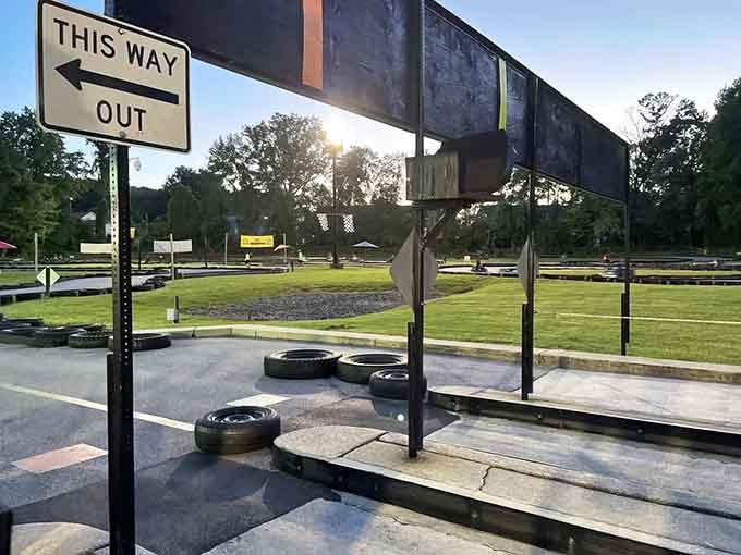 That "This Way Out" sign is optimistic, considering you'll want to turn right back around for another lap immediately.