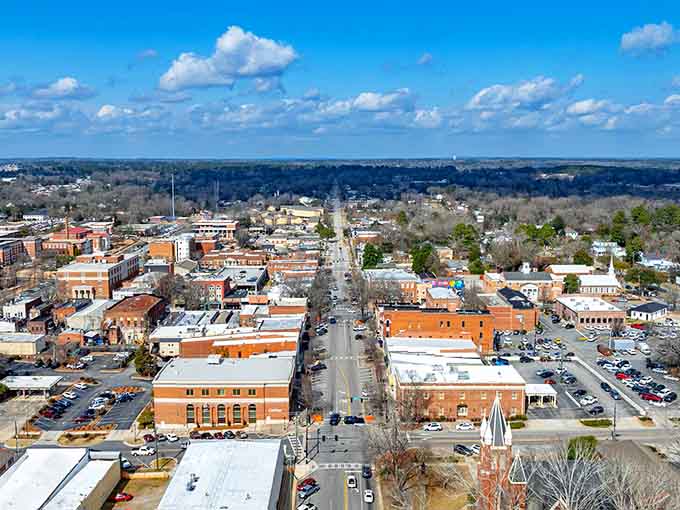 Downtown Milledgeville spreads out like a Southern postcard, proving that some views never go out of style.