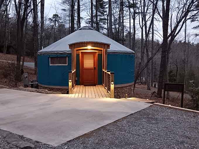 When the lights come on and the forest settles in, this blue beauty becomes your own private mountain sanctuary.