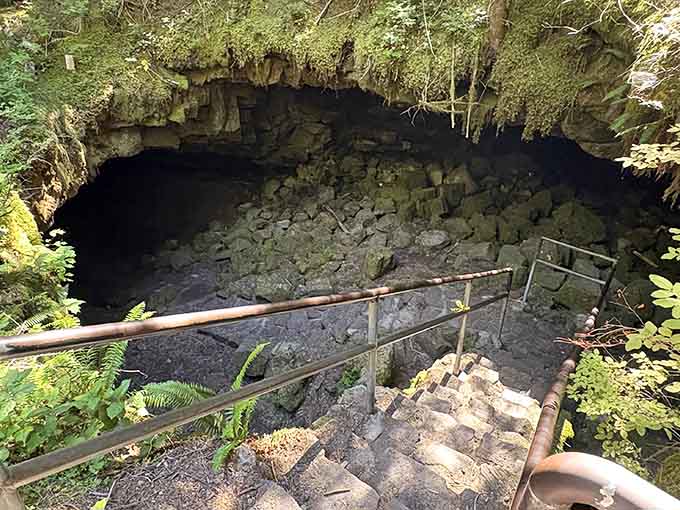 Nature's grand entrance: stepping into Ape Cave feels like the earth itself is welcoming you underground.