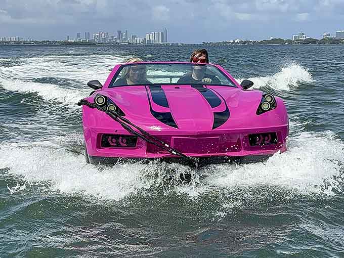 Hot pink and ocean spray create the kind of action shot that makes every other vacation photo look like a snooze fest.