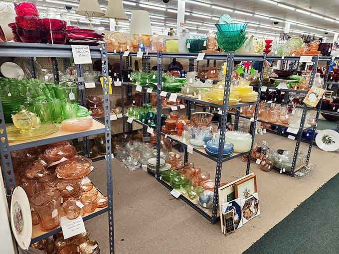 Depression glass in every color of the rainbow, because your grandmother's collection needs serious competition.