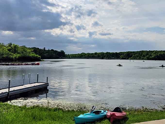 Those kayaks aren't just sitting pretty for the photo; they're your ticket to exploring every quiet cove and inlet.