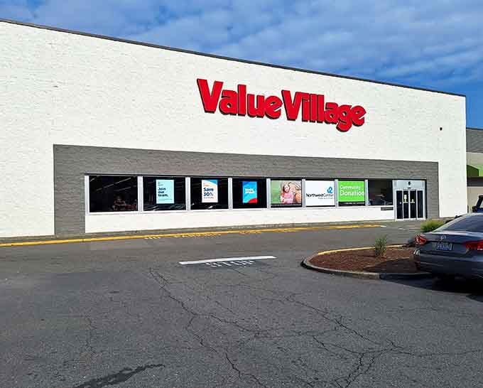 That bold red signage against the white exterior is like a beacon calling all bargain hunters to paradise.
