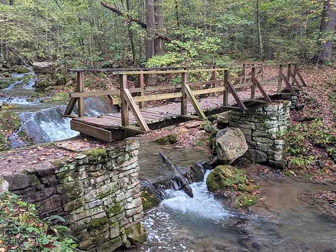 The trail's rustic bridges offer front-row seats to nature's water show without getting your feet wet.