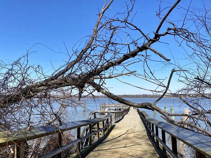 The fishing pier stretches into the Potomac like an invitation to leave your worries on shore behind you.