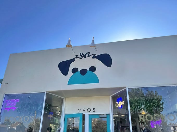 That cheerful pup logo promises sweet adventures inside, like a friendly neighbor inviting you over for dessert.