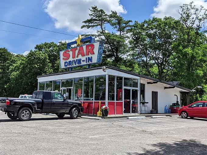When a place looks this authentically retro, you know the burgers inside aren't playing around either.