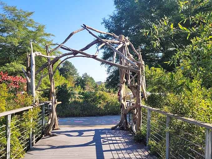 This rustic archway frames your entrance to wonder, like stepping through a portal into Maryland's most peaceful secret.