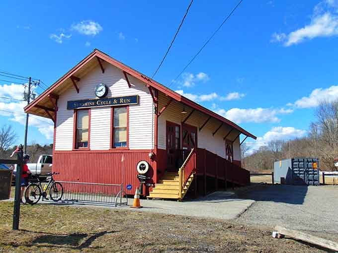The old train depot stands ready, reminding us that some buildings retire better than some people do.