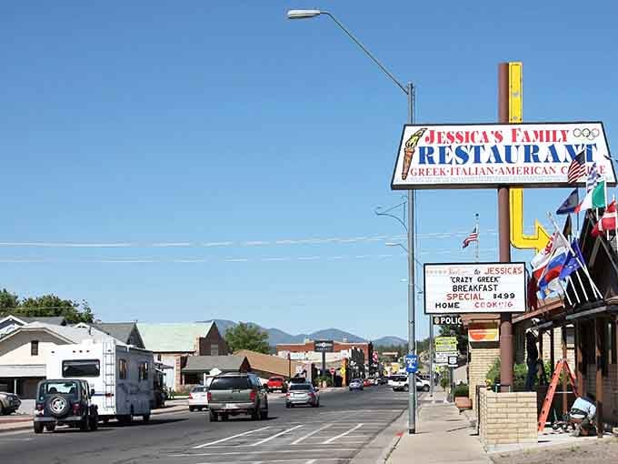 Family restaurants and welcoming storefronts invite you to slow down, park the car, and remember what Main Street used to mean.