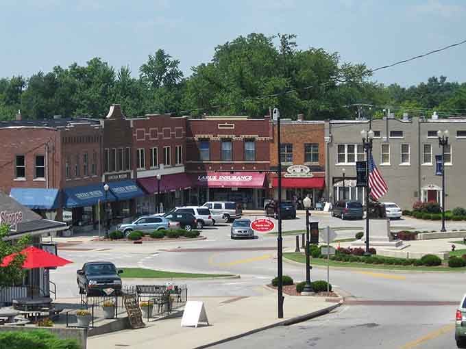 Main Street America at its finest, where brick buildings and local businesses remind us what downtowns used to be.