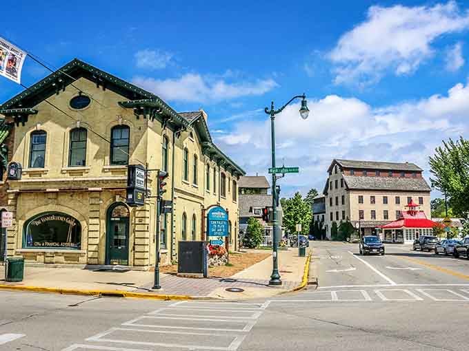 Historic limestone buildings line Washington Avenue, where every storefront whispers stories older than your grandparents' wedding photos.