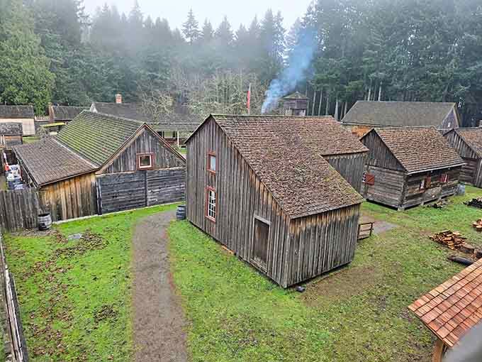 Those weathered wooden buildings aren't movie props, they're the real deal from frontier days.