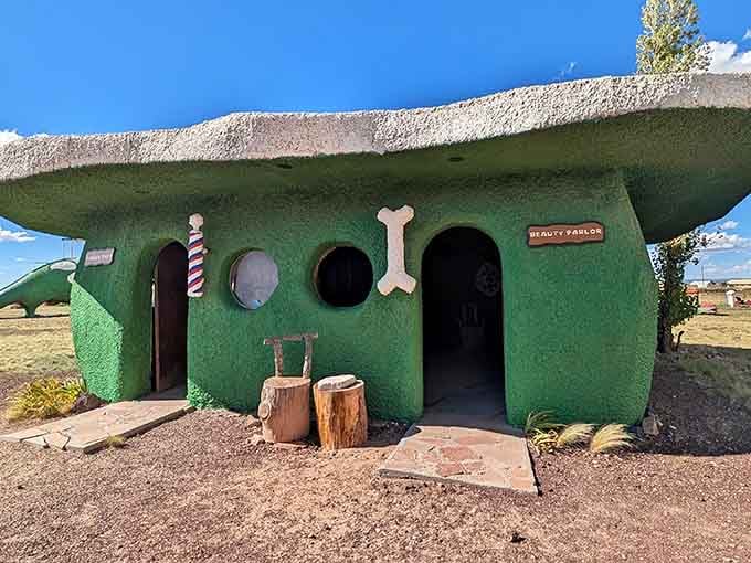 The Beauty Parlor stands ready to give you that perfect Stone Age coif, complete with bone decorations.