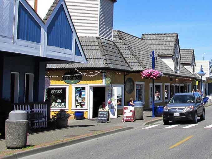 Those bright blue benches invite you to sit, people-watch, and contemplate why every town doesn't look this charming.
