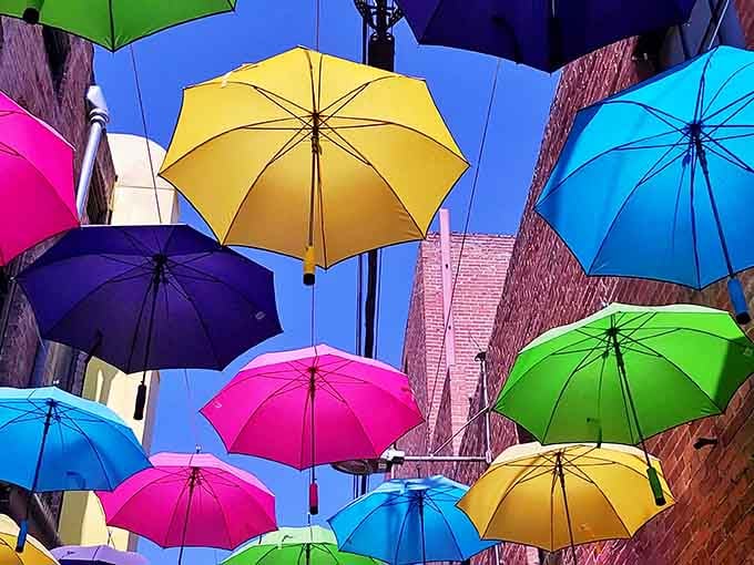 A rainbow decided to retire from the sky and take up residence in downtown Redlands instead.