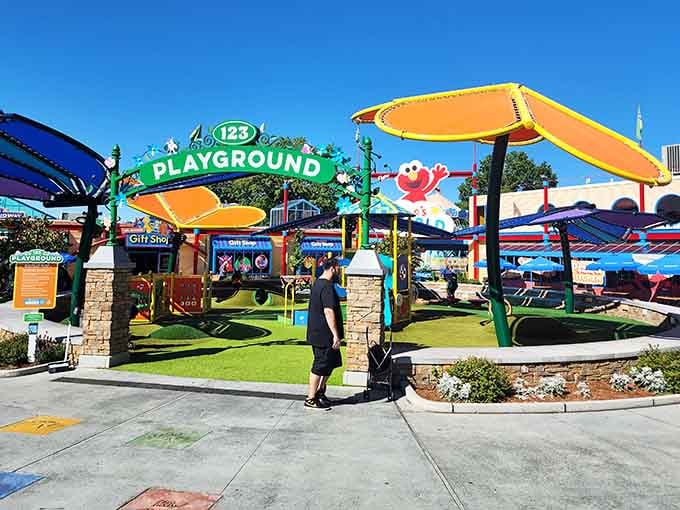 The 123 Playground entrance beckons with promises of giggles, splashes, and memories your grandkids will treasure forever.