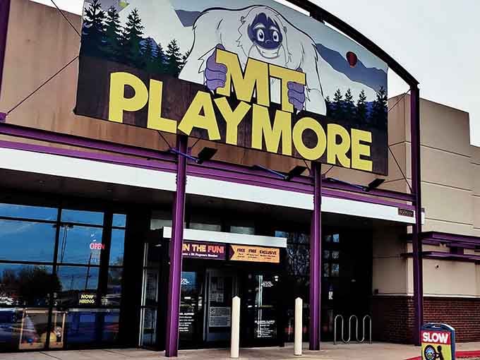 That cheerful yeti mascot greeting you from the sign knows exactly what kind of fun awaits inside.