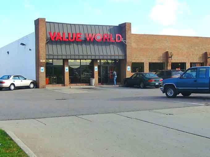 The iconic red letters promise exactly what they advertise: a world of value waiting just beyond those doors.