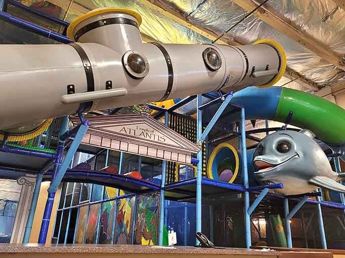 That submarine structure isn't messing around, it's basically Jules Verne meets jungle gym engineering at its finest.