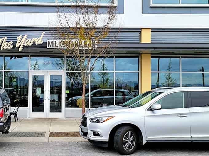 The Yard Milkshake Bar's clean, bold storefront in Vancouver is your first clue that something extraordinary waits inside.