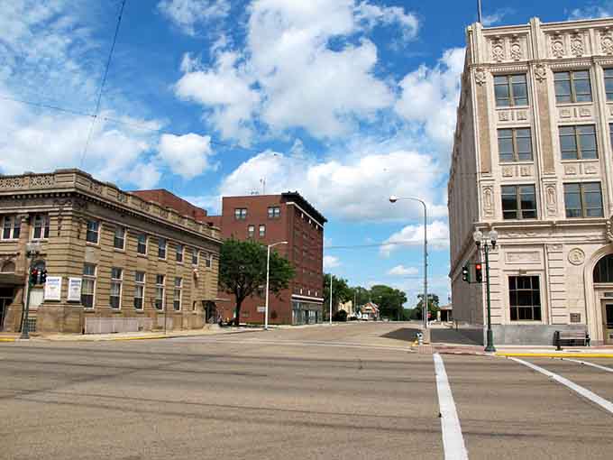 Historic downtown buildings stand shoulder to shoulder, each one telling stories modern strip malls will never have.