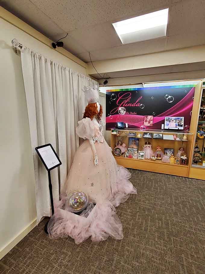 Glinda's gorgeous gown sparkles with theatrical magic, proving good witches know how to make an entrance in style.