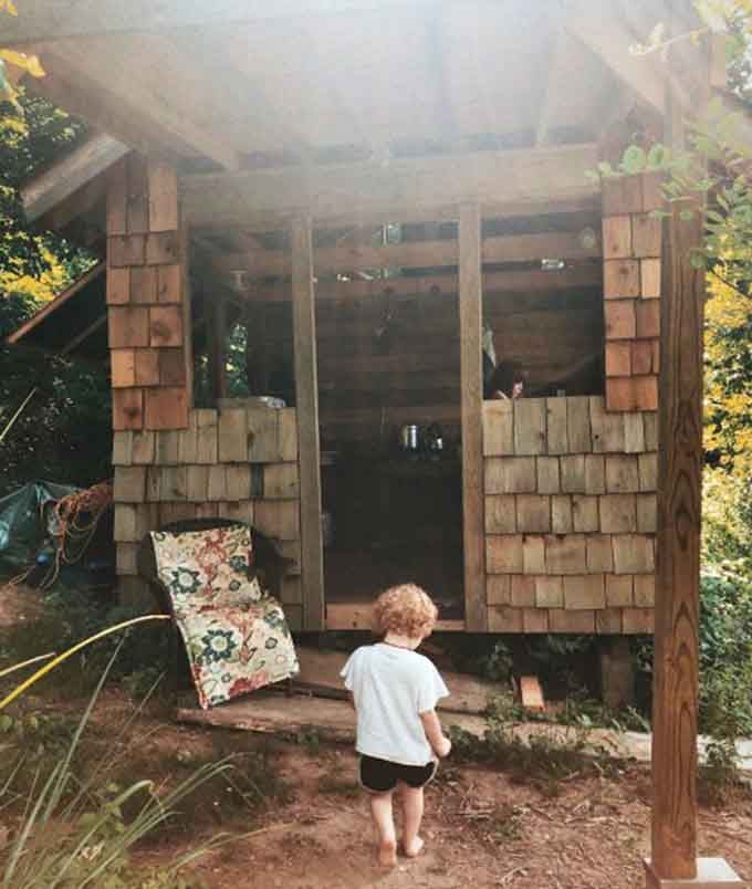 An outdoor shower structure continues the natural theme, letting you bathe under open skies like a woodland creature.