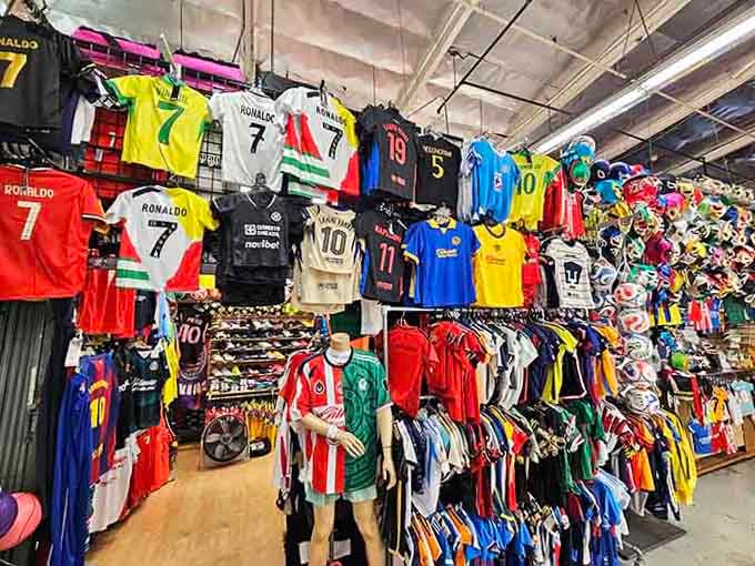 Soccer jerseys from every team imaginable turn sports fans into kids in the world's most colorful candy store.