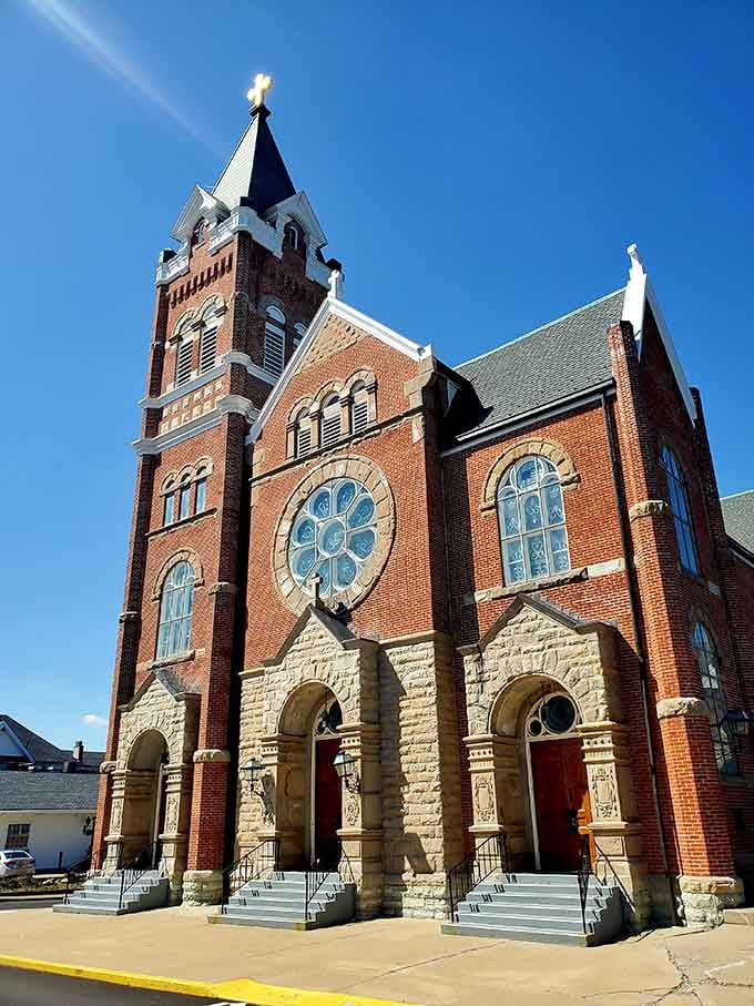 St. Mary's Church tower reaches skyward with the kind of architectural confidence that modern buildings just can't seem to muster.