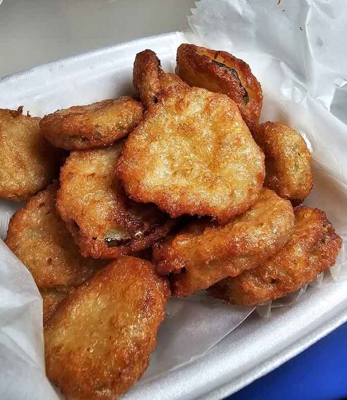 Golden fried pickles, crispy and tangy, proving that even barbecue joints know how to start strong.