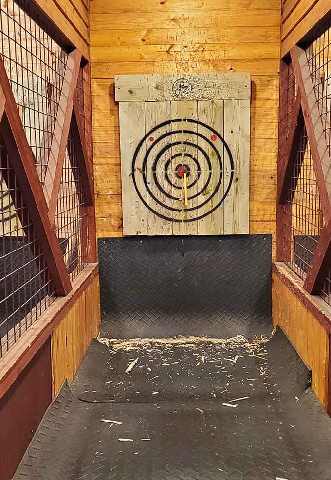 Axe throwing lanes with rustic charm, because sometimes you need to channel your inner lumberjack safely.