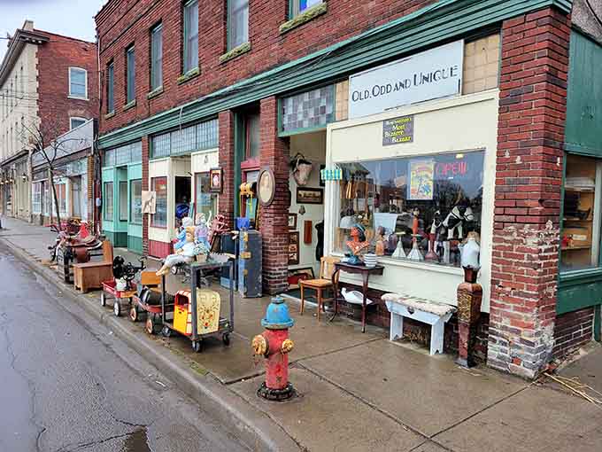 The sidewalk display alone could furnish three apartments, and that's before you even step inside the door.