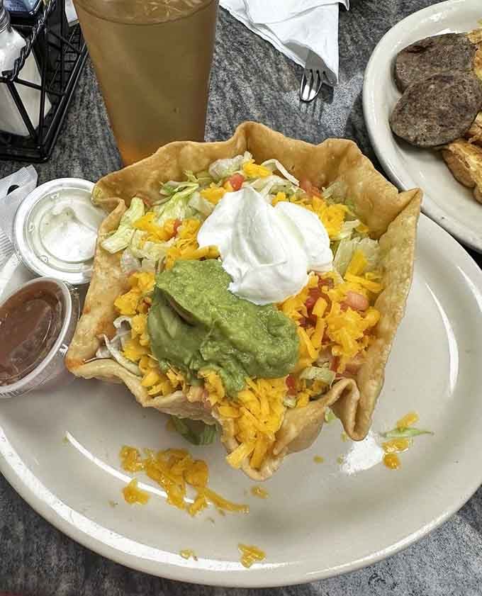 That taco salad in an edible bowl is the kind of genius engineering that deserves its own patent application.