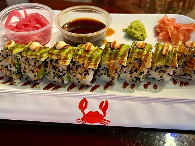 Sesame-crusted sushi rolls bring a touch of Pacific elegance to this Midwestern seafood palace with style.