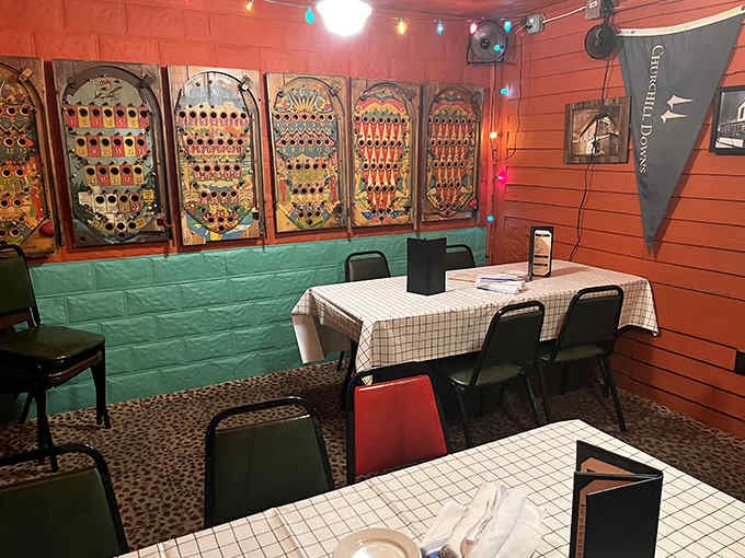 Vintage pinball machines line the walls because apparently eating well and playing well go hand in hand.