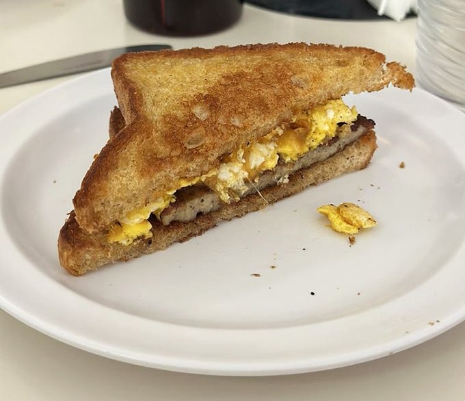 A breakfast sandwich so perfectly toasted it deserves its own spot in the comfort food hall of fame.