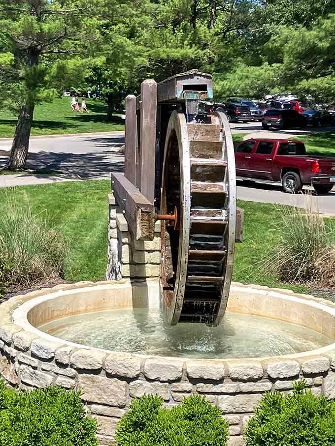 A working water wheel fountain that connects past and present in the most charming way possible.