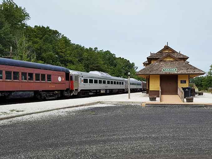 The charming Tuckahoe station looks like it stepped straight out of a classic American railroad postcard.