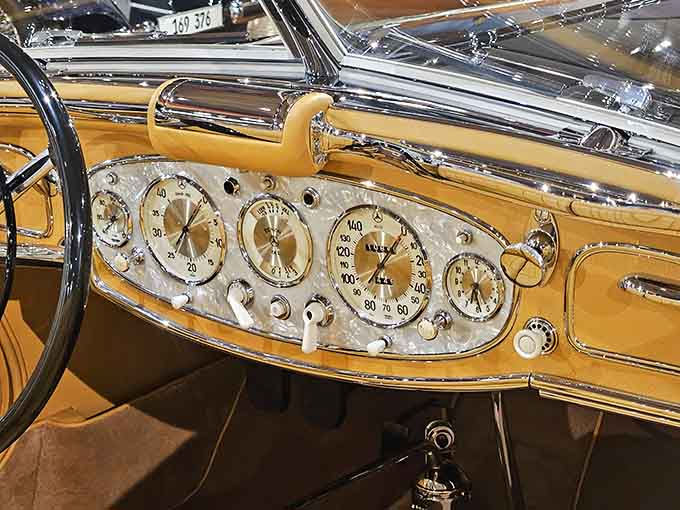 Dashboard artistry that makes modern digital displays look boring &ndash; every gauge and dial placed with intentional beauty.