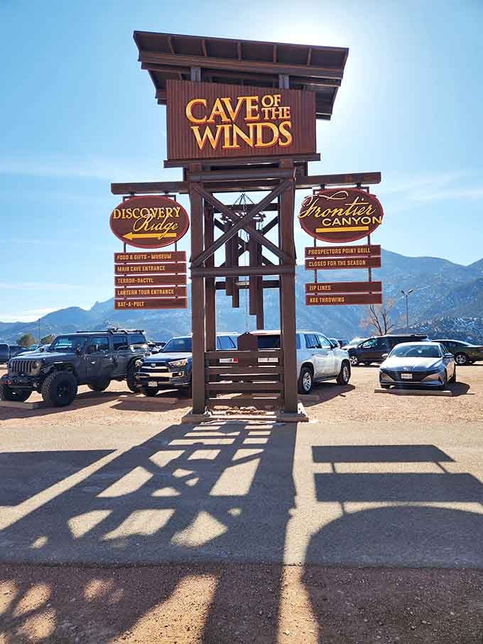 The signage alone tells you this isn't your average roadside attraction, it's a full-blown underground adventure park.